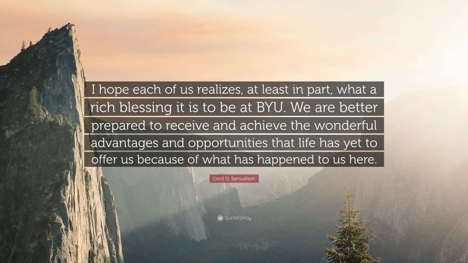 Cecil O. Samuelson Quote: “I hope each of us realizes, at least in part ...