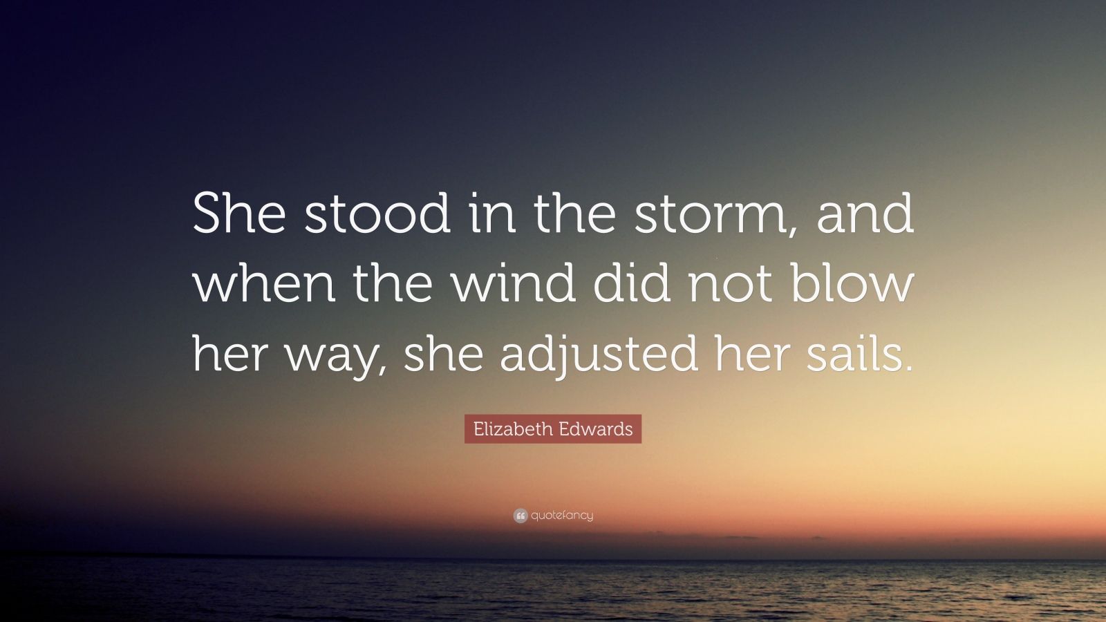 Elizabeth Edwards Quote: “She stood in the storm, and when the wind did ...