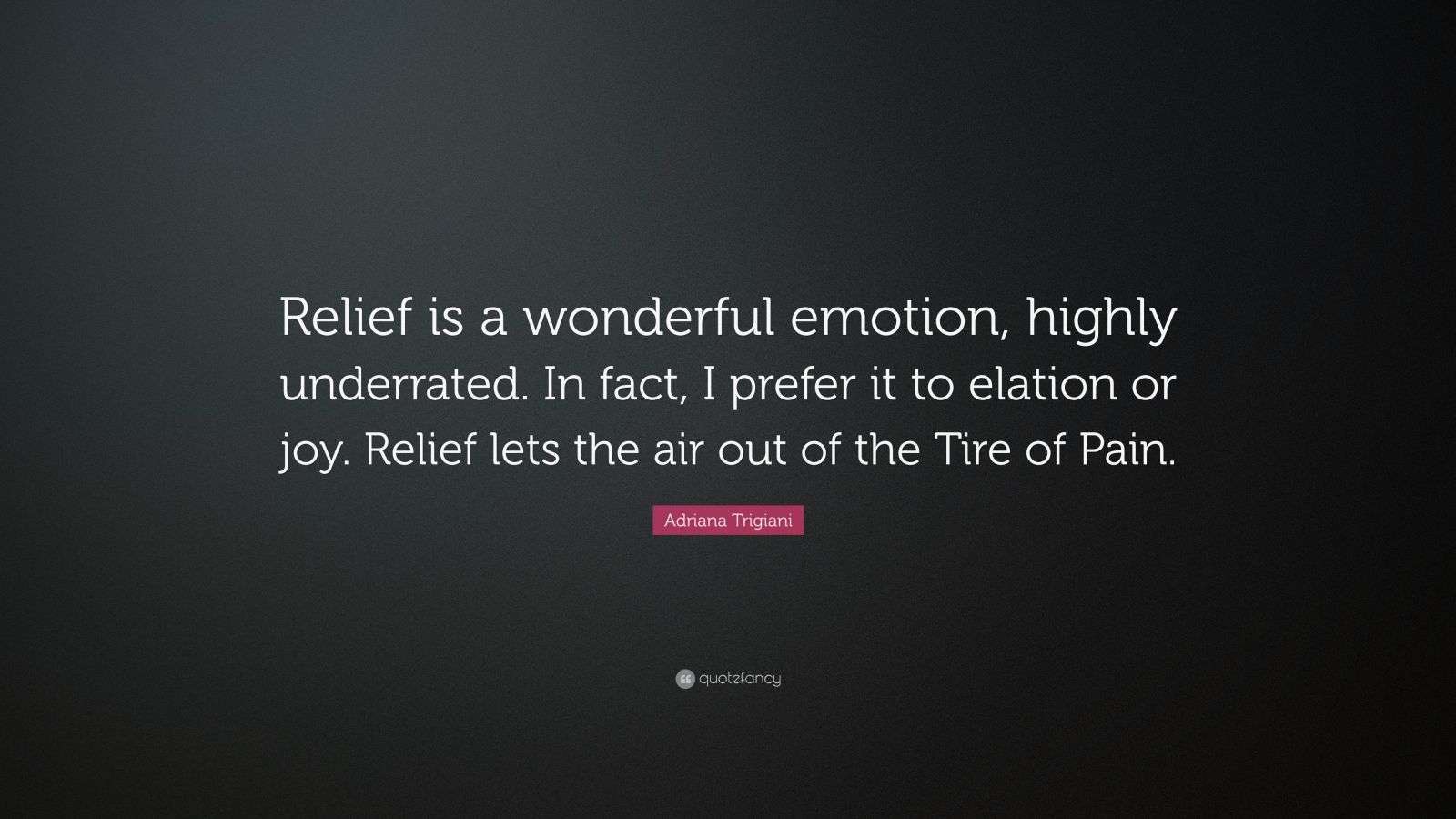 Adriana Trigiani Quote: “Relief is a wonderful emotion, highly ...