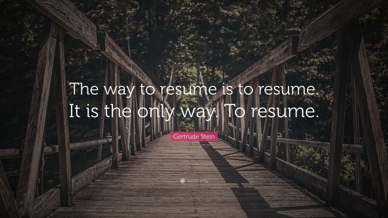 Gertrude Stein Quote: “The way to resume is to resume. It is the only ...