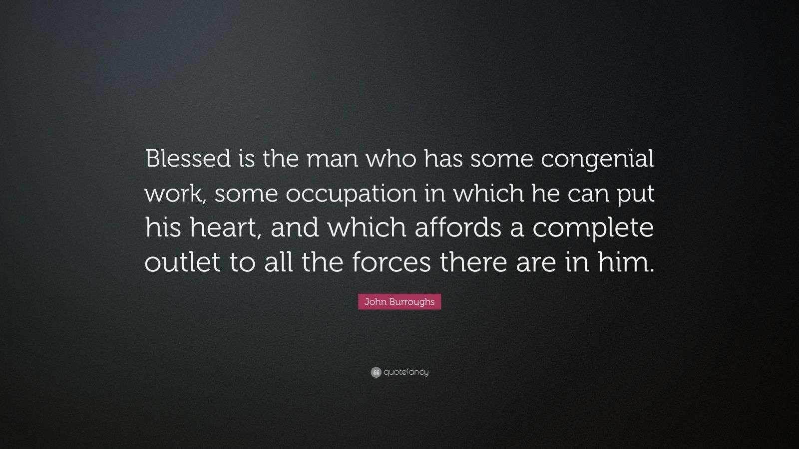 John Burroughs Quote: “Blessed is the man who has some congenial work ...