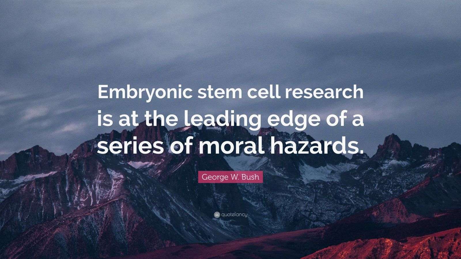 George W. Bush Quote: “Embryonic stem cell research is at the leading ...