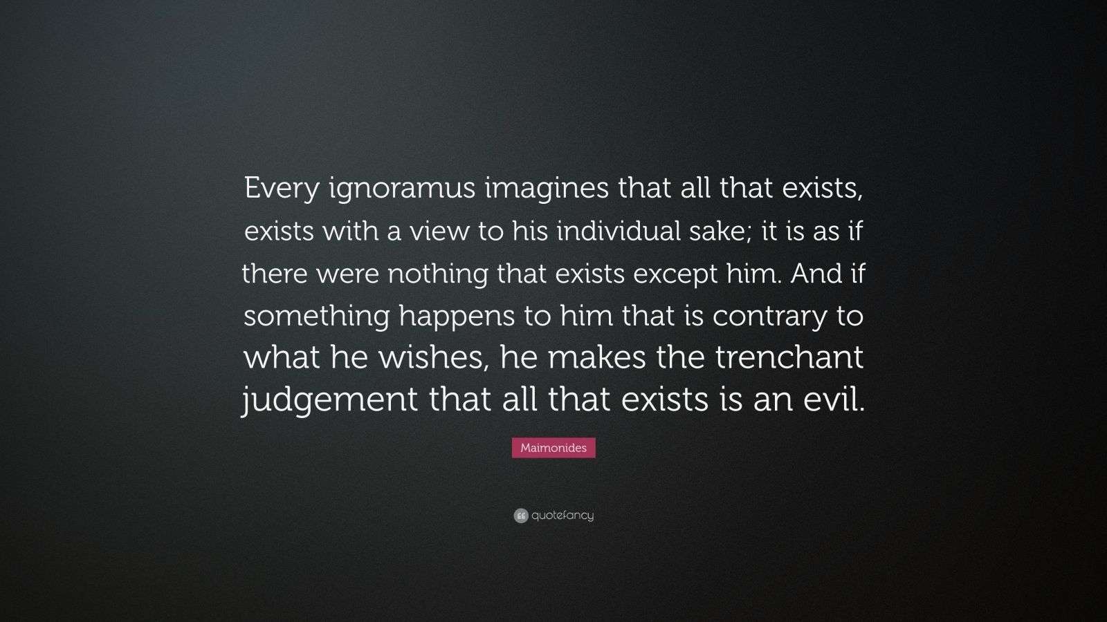 Maimonides Quote: “Every ignoramus imagines that all that exists ...