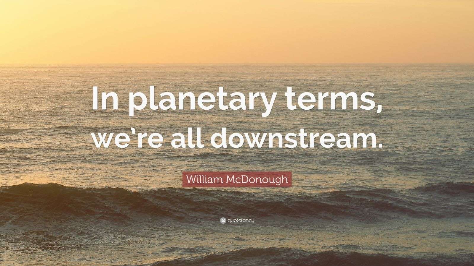 William McDonough Quote: “In planetary terms, we’re all downstream.”