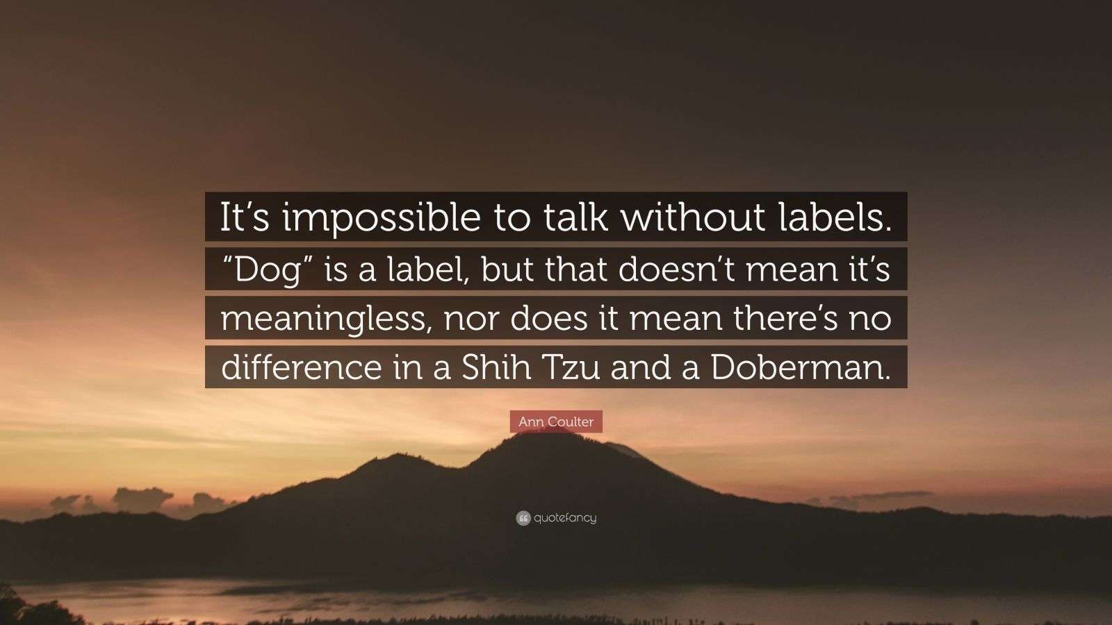 Ann Coulter Quote: “It’s impossible to talk without labels. “Dog” is a ...
