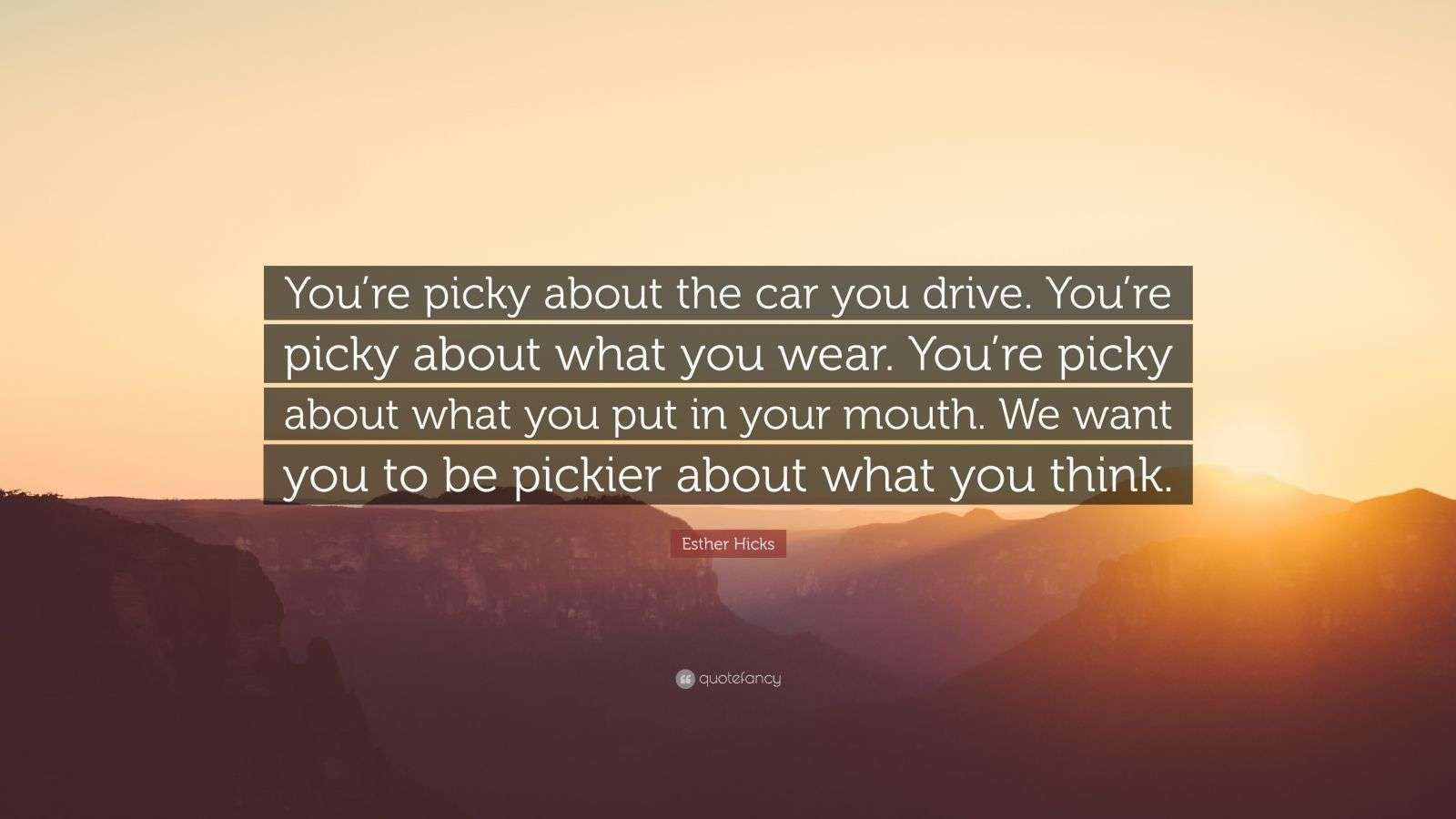 Esther Hicks Quote: “You’re picky about the car you drive. You’re picky ...