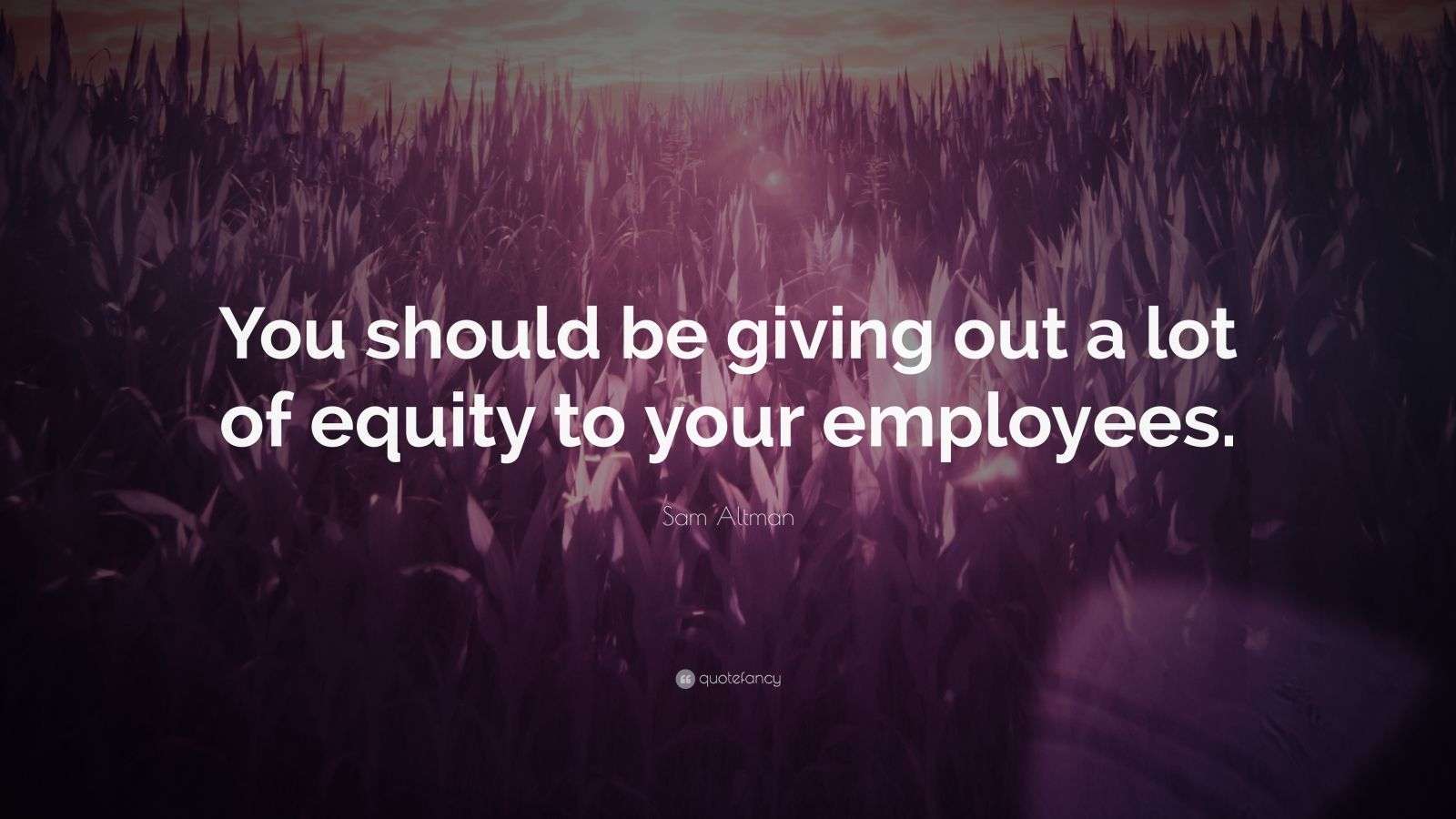 Sam Altman Quote: “You should be giving out a lot of equity to your ...