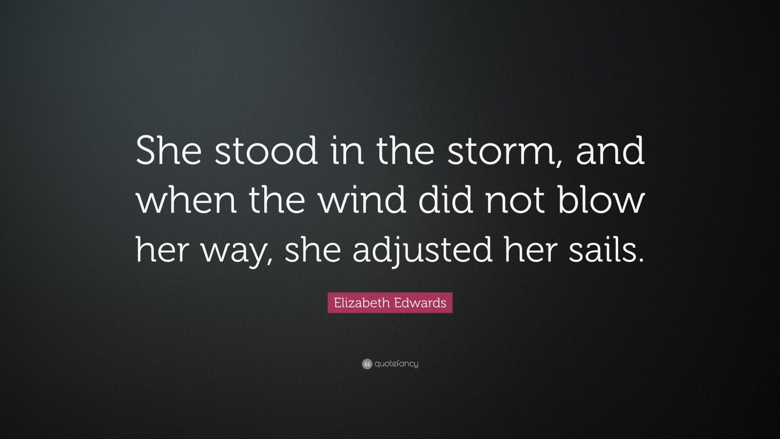 Elizabeth Edwards Quote: “She stood in the storm, and when the wind did ...