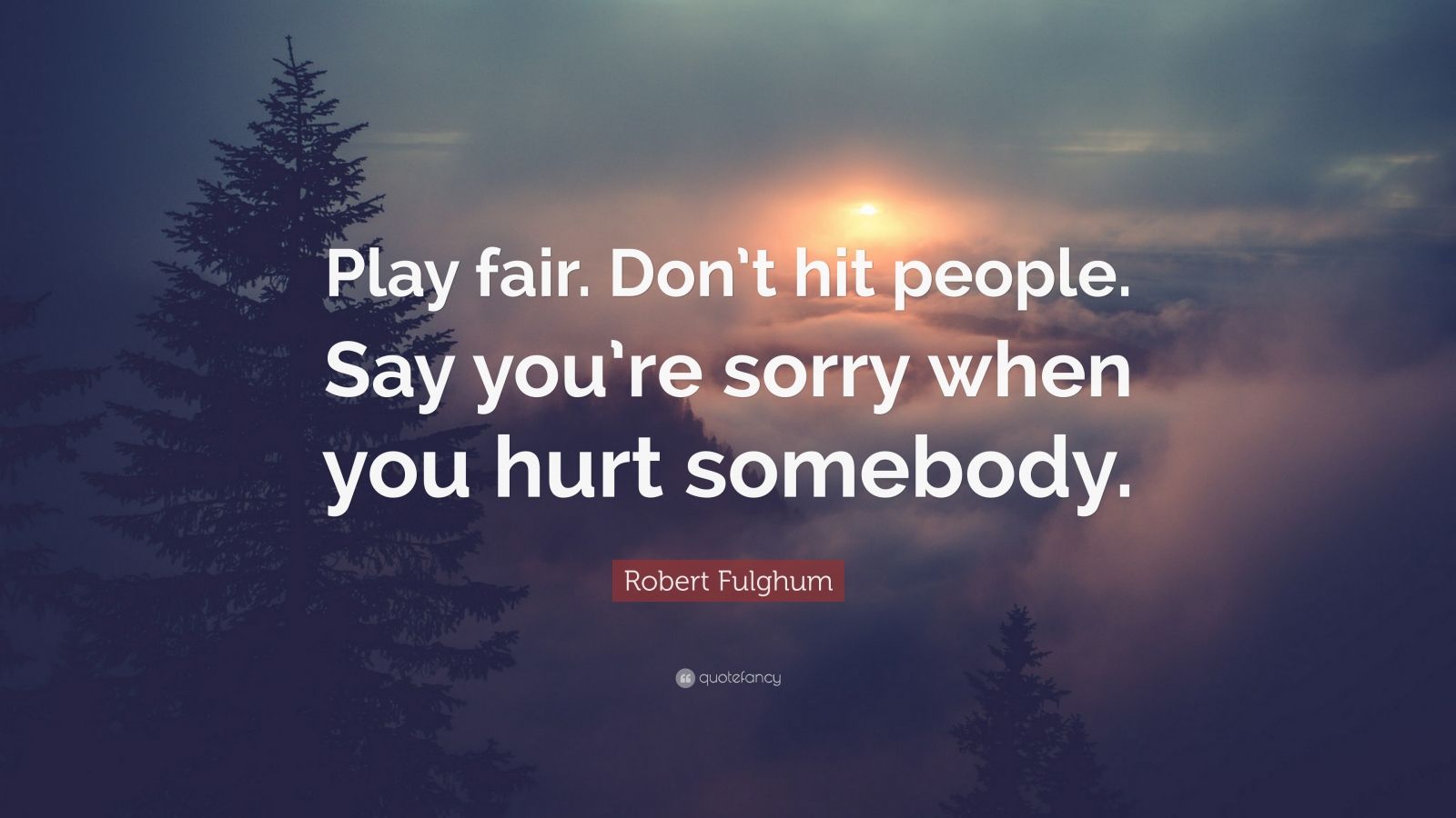 Robert Fulghum Quote: “Play fair. Don’t hit people. Say you’re sorry ...