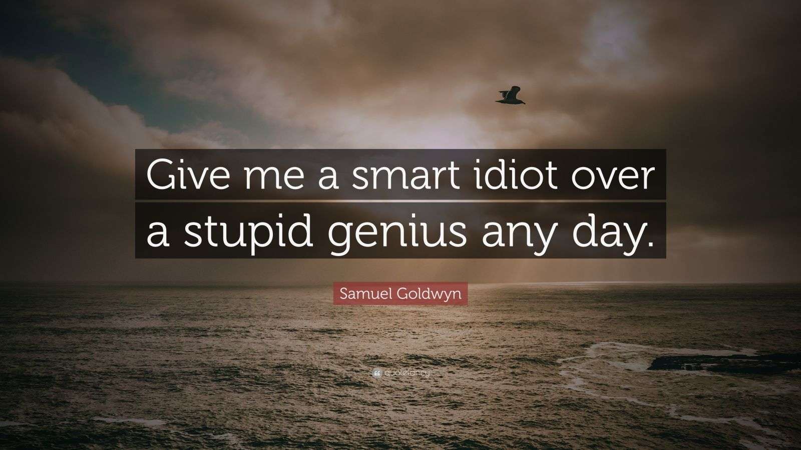Samuel Goldwyn Quote: “Give me a smart idiot over a stupid genius any ...
