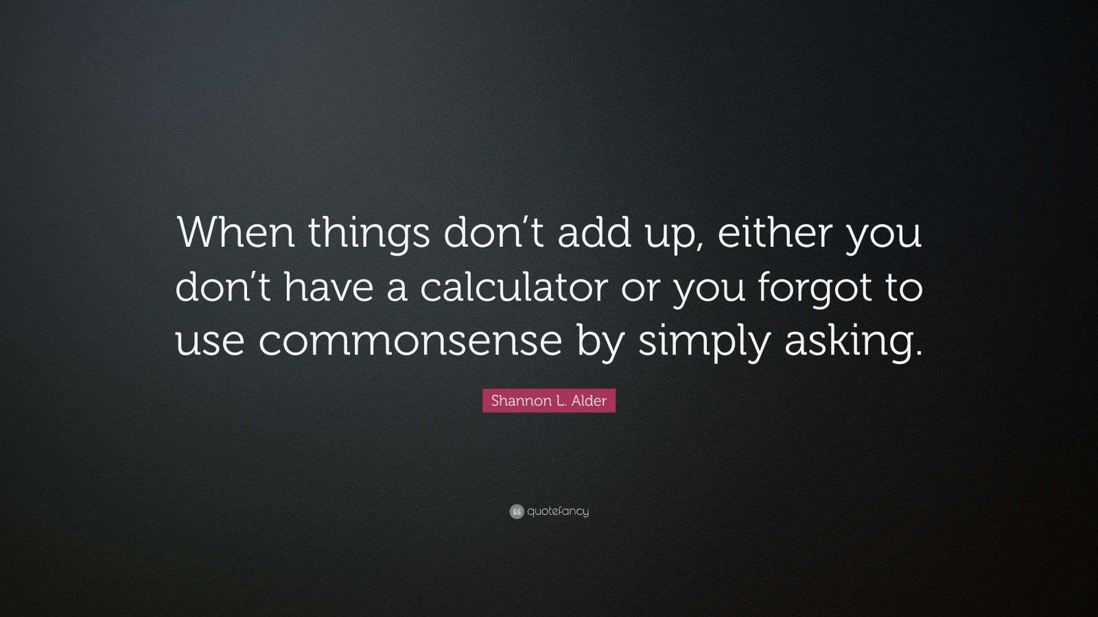 Shannon L. Alder Quote: “When things don’t add up, either you don’t ...