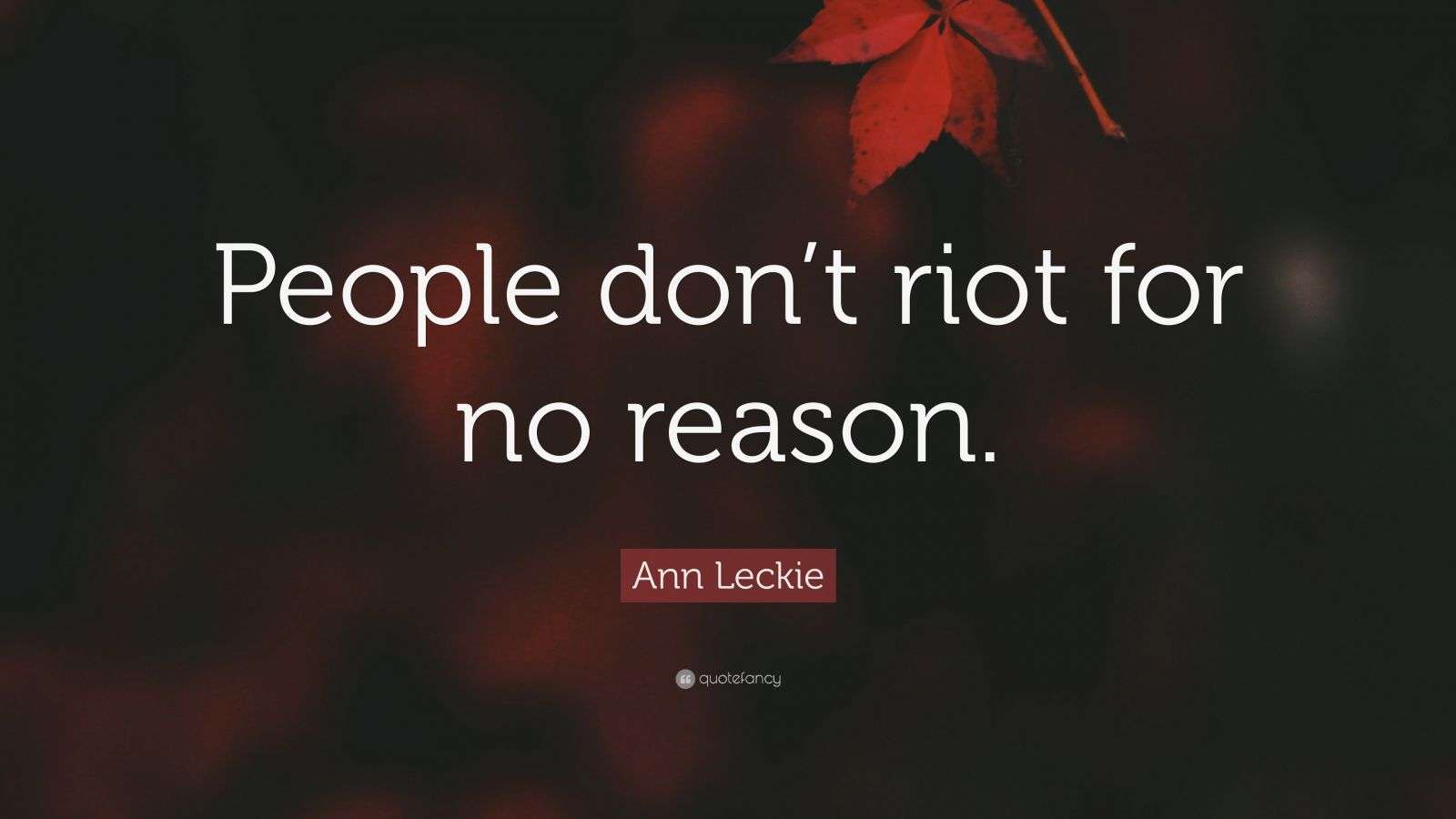 Ann Leckie Quote: “People don’t riot for no reason.”
