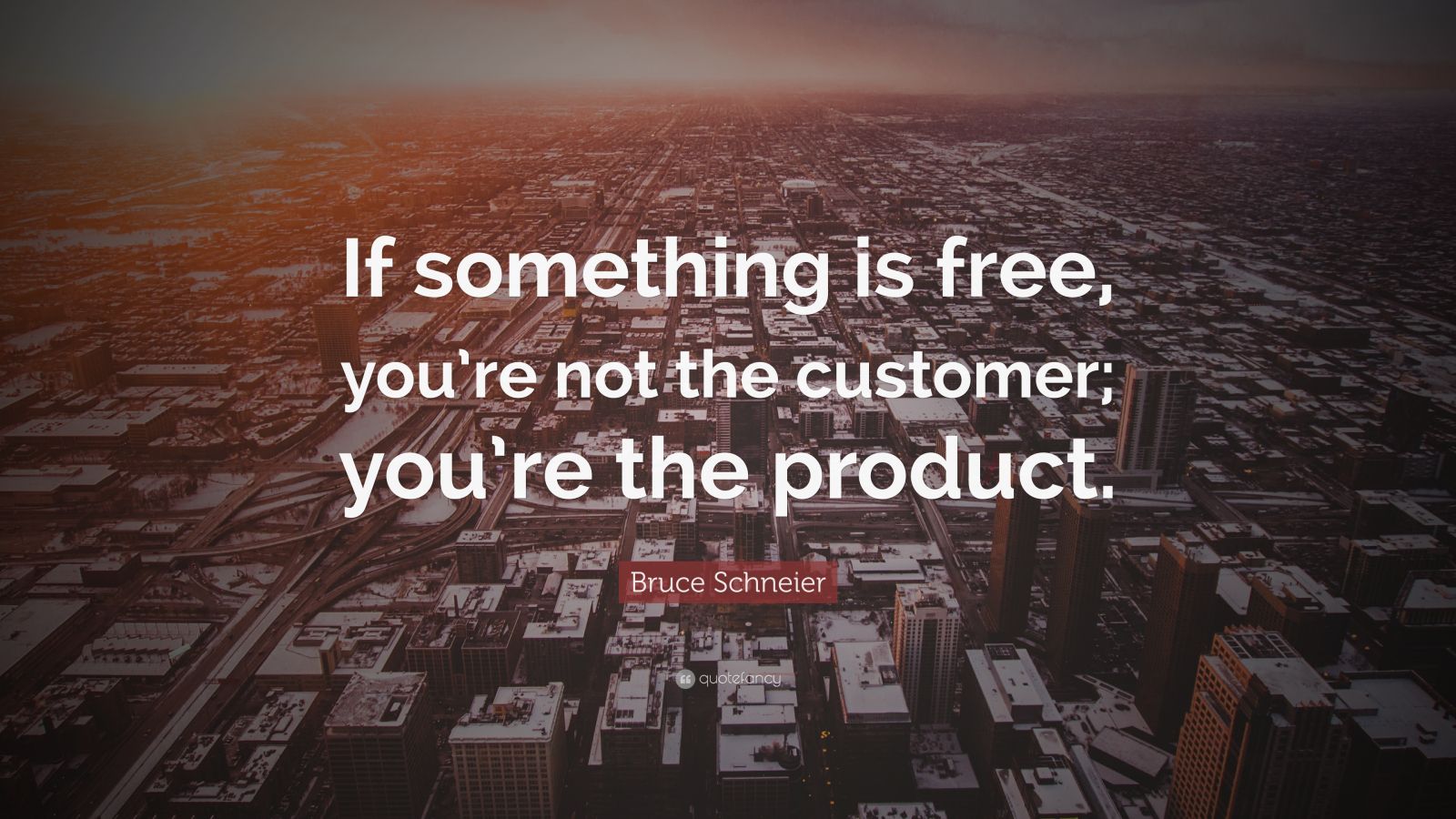 Bruce Schneier Quote: “If something is free, you’re not the customer ...