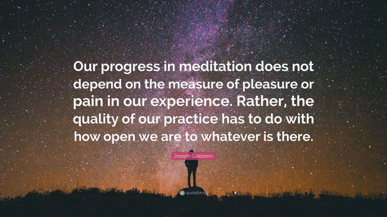 Joseph Goldstein Quote: “Our progress in meditation does not depend on ...