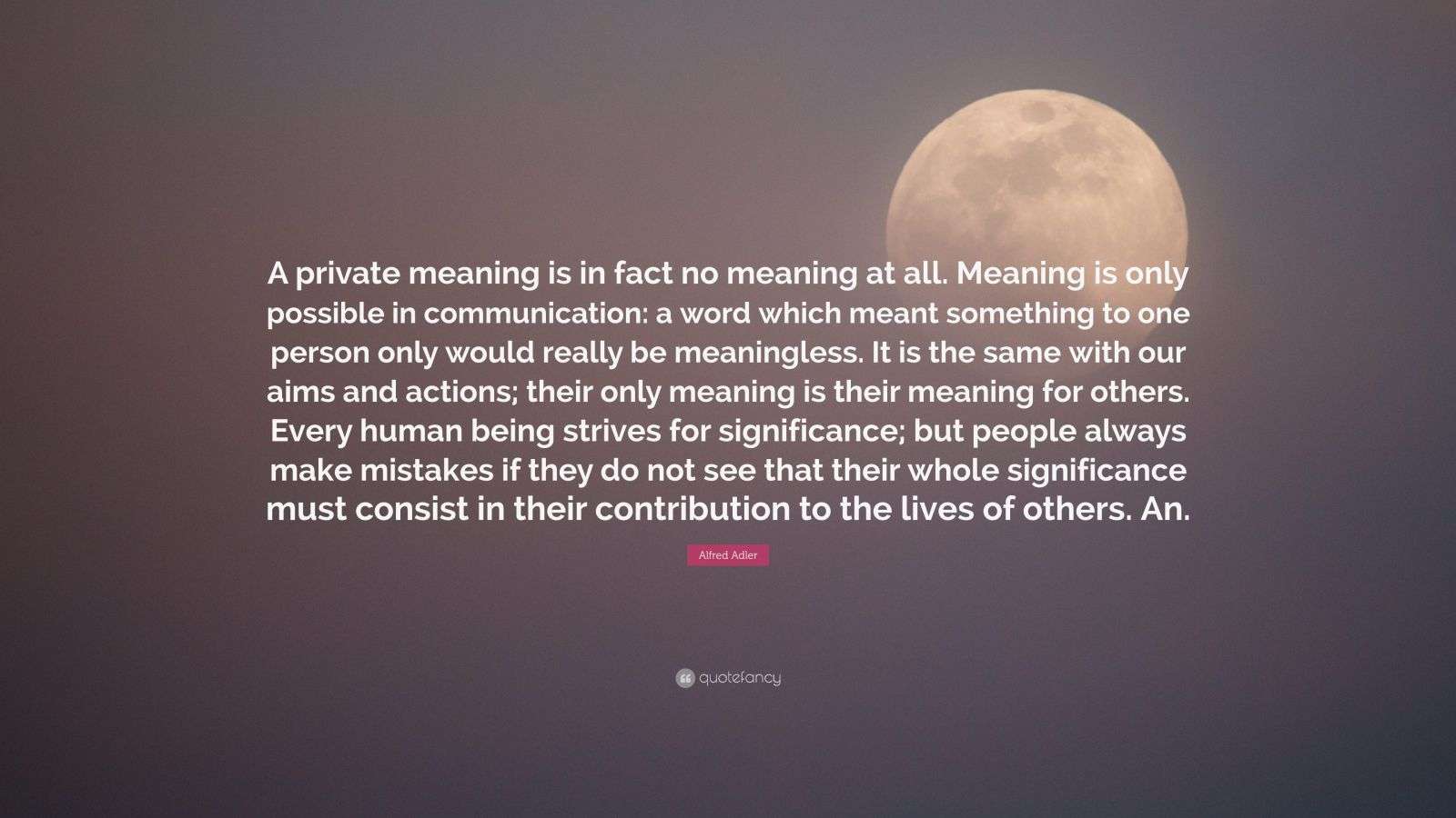 Alfred Adler Quote: “A private meaning is in fact no meaning at all ...