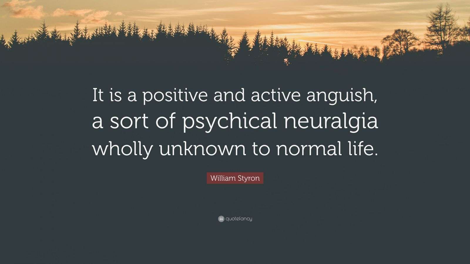 William Styron Quote: “It is a positive and active anguish, a sort of ...