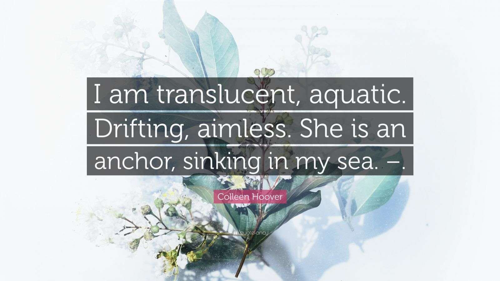 Colleen Hoover Quote: “I am translucent, aquatic. Drifting, aimless ...