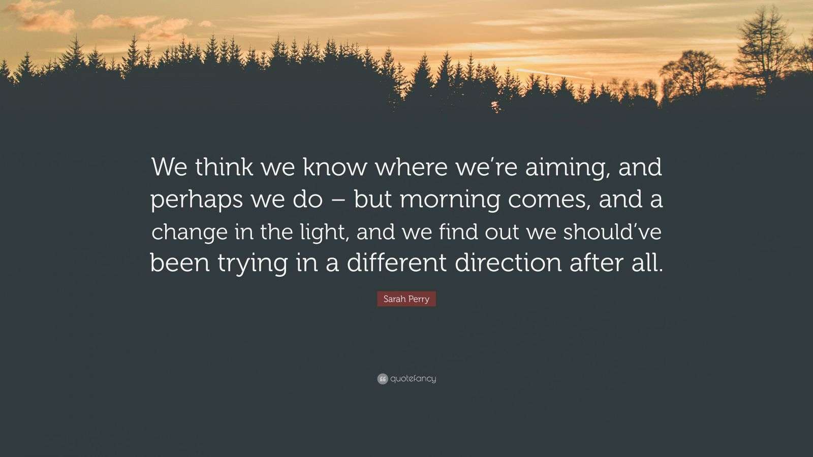 Sarah Perry Quote: “We think we know where we’re aiming, and perhaps we ...