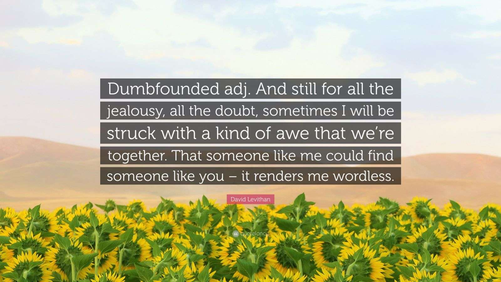David Levithan Quote: “Dumbfounded adj. And still for all the jealousy ...
