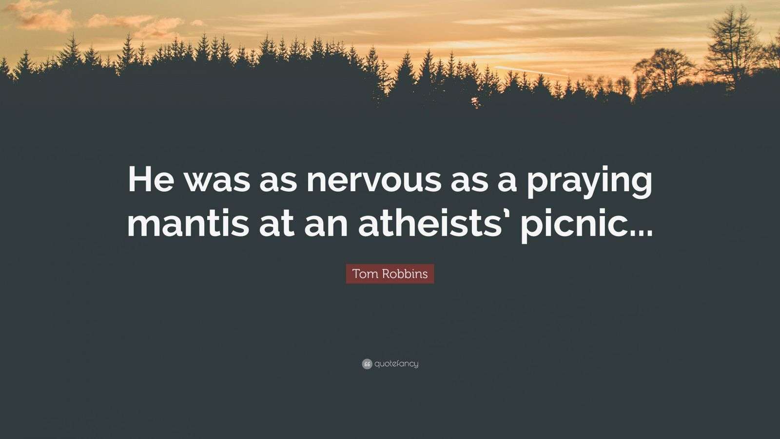 Tom Robbins Quote: “He was as nervous as a praying mantis at an ...