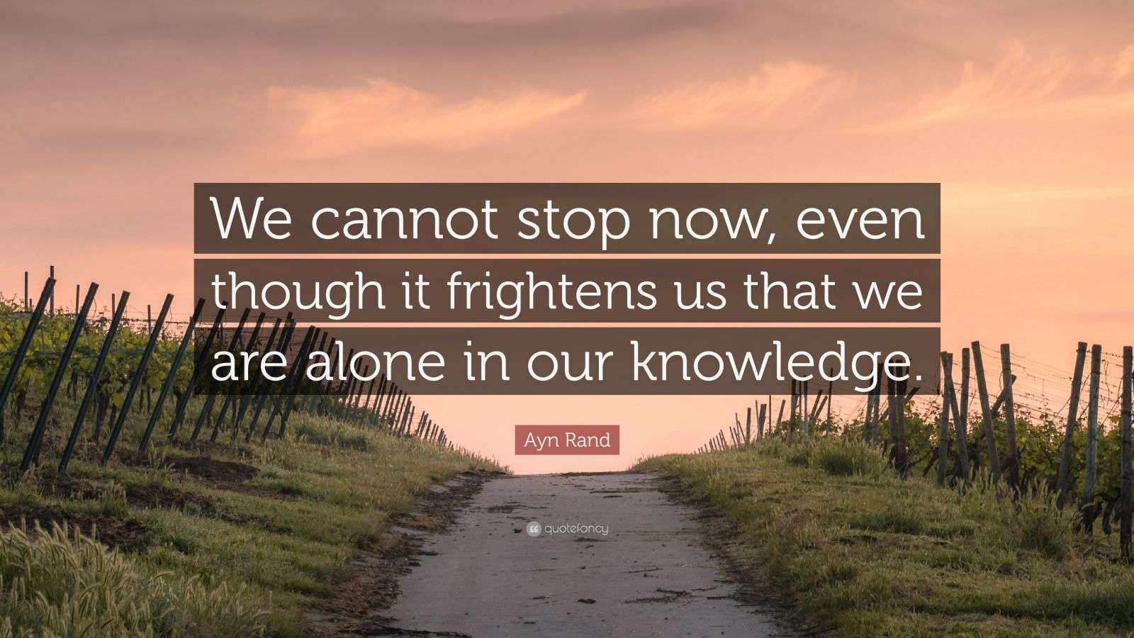 Ayn Rand Quote: “We cannot stop now, even though it frightens us that ...