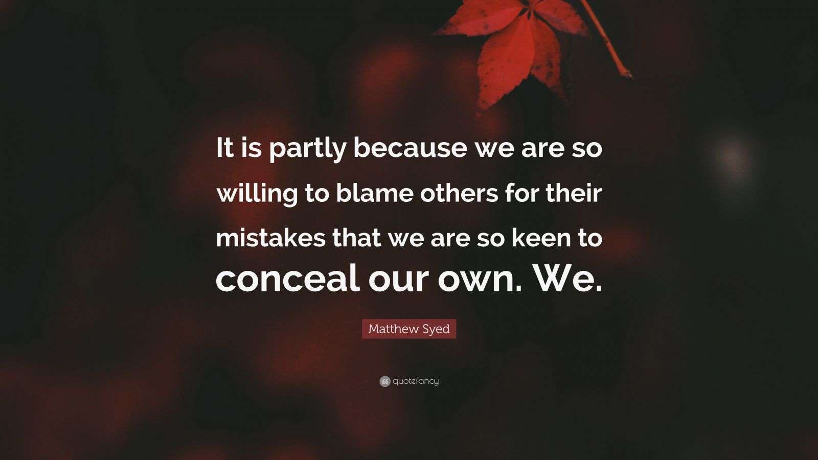 Matthew Syed Quote: “It is partly because we are so willing to blame ...