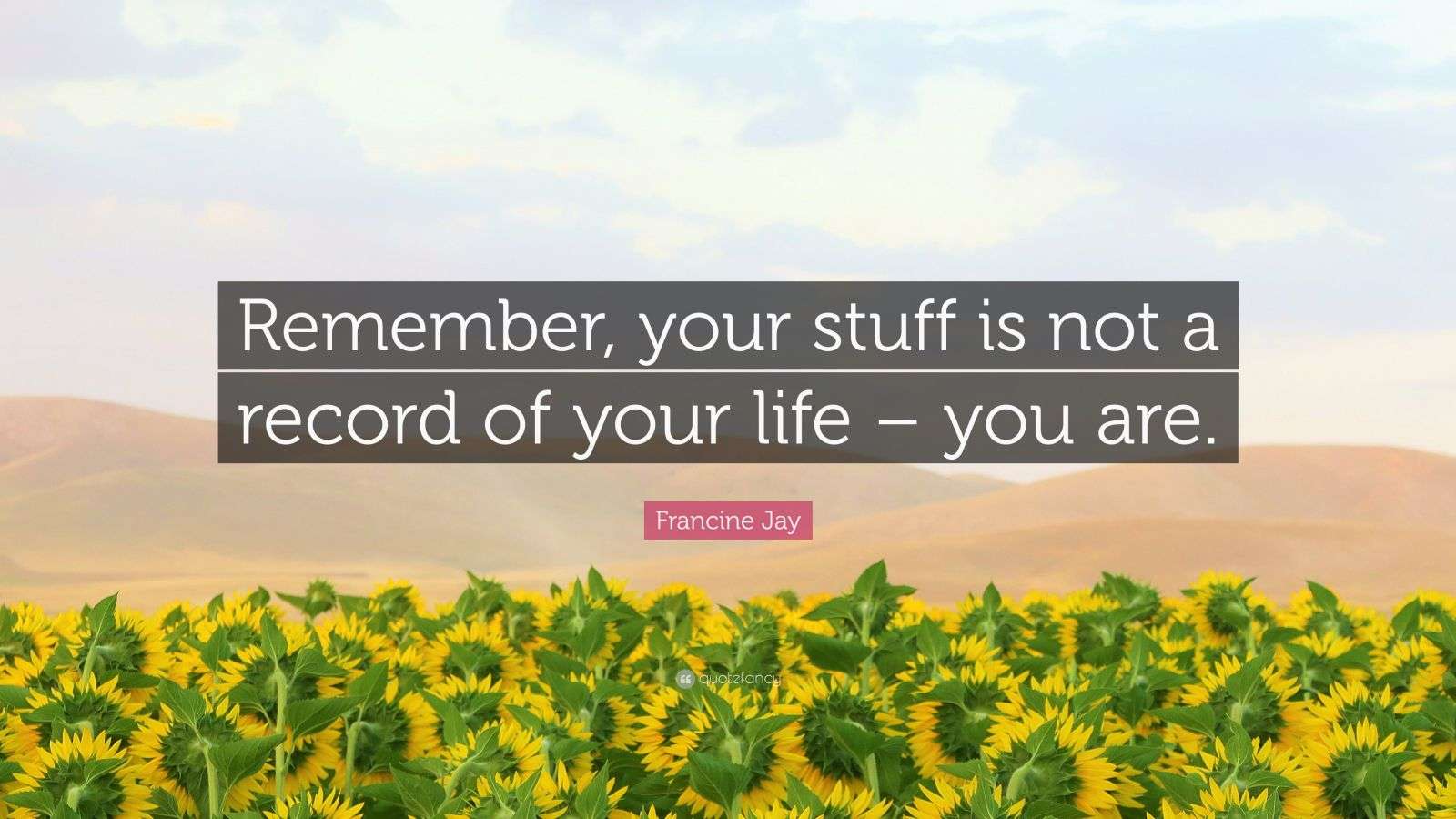 Francine Jay Quote: “Remember, your stuff is not a record of your life ...
