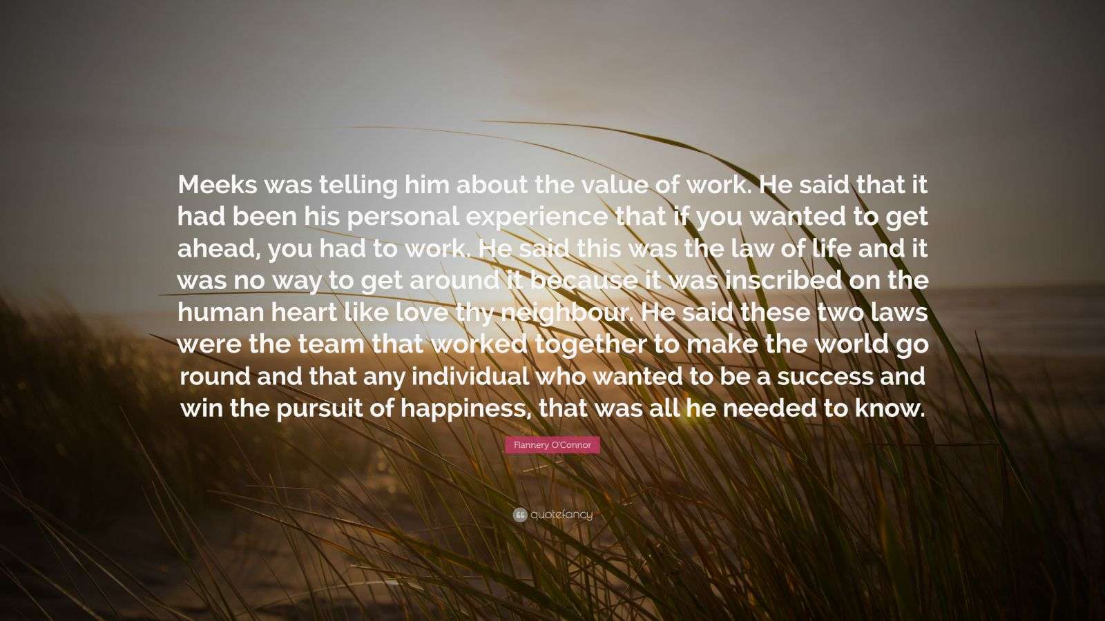 Flannery O'Connor Quote: “Meeks was telling him about the value of work ...