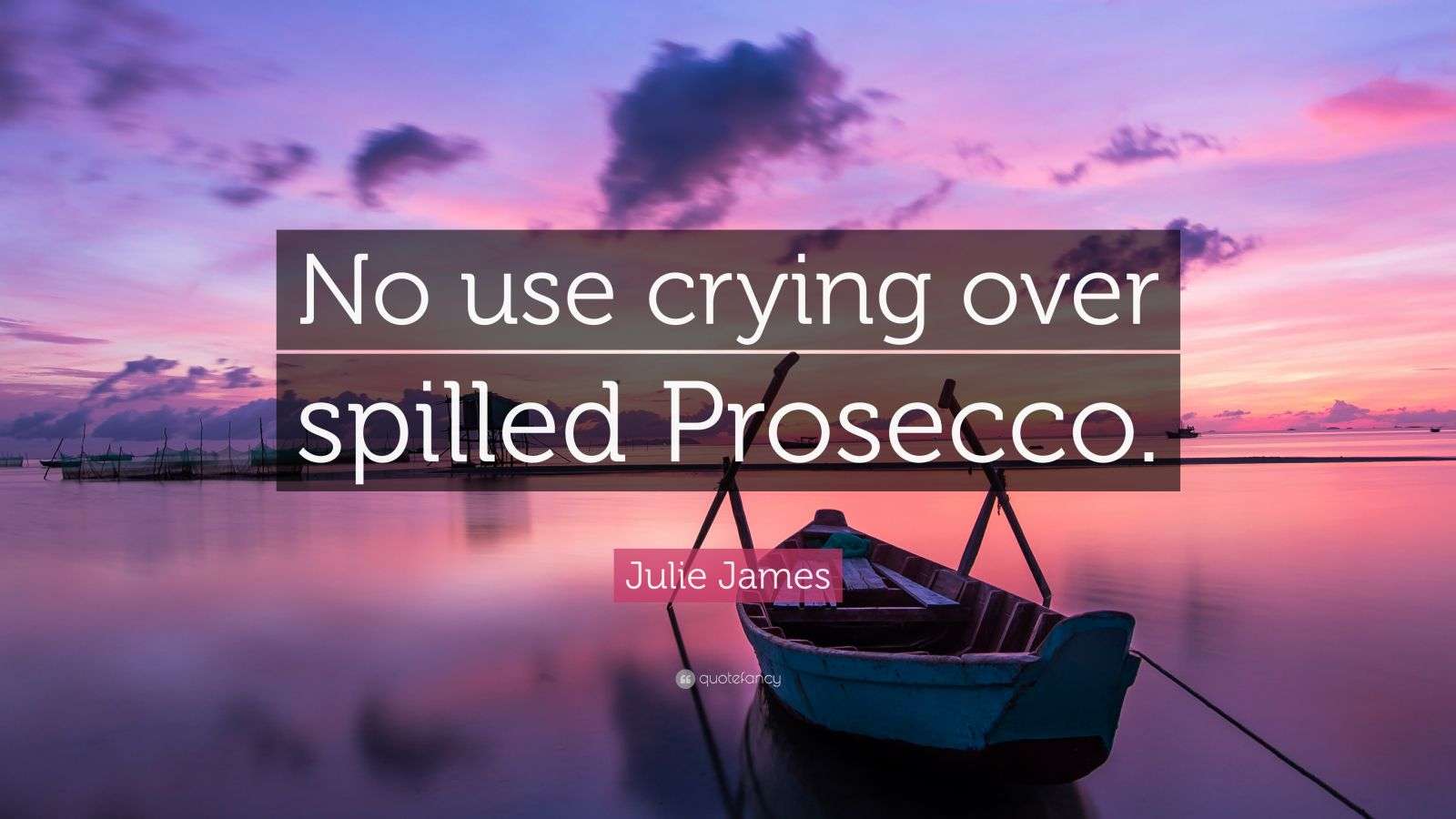 Julie James Quote: “No use crying over spilled Prosecco.”