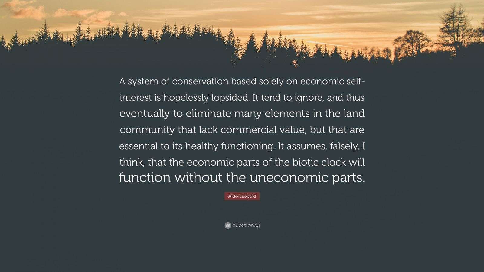 Aldo Leopold Quote: “A system of conservation based solely on economic ...