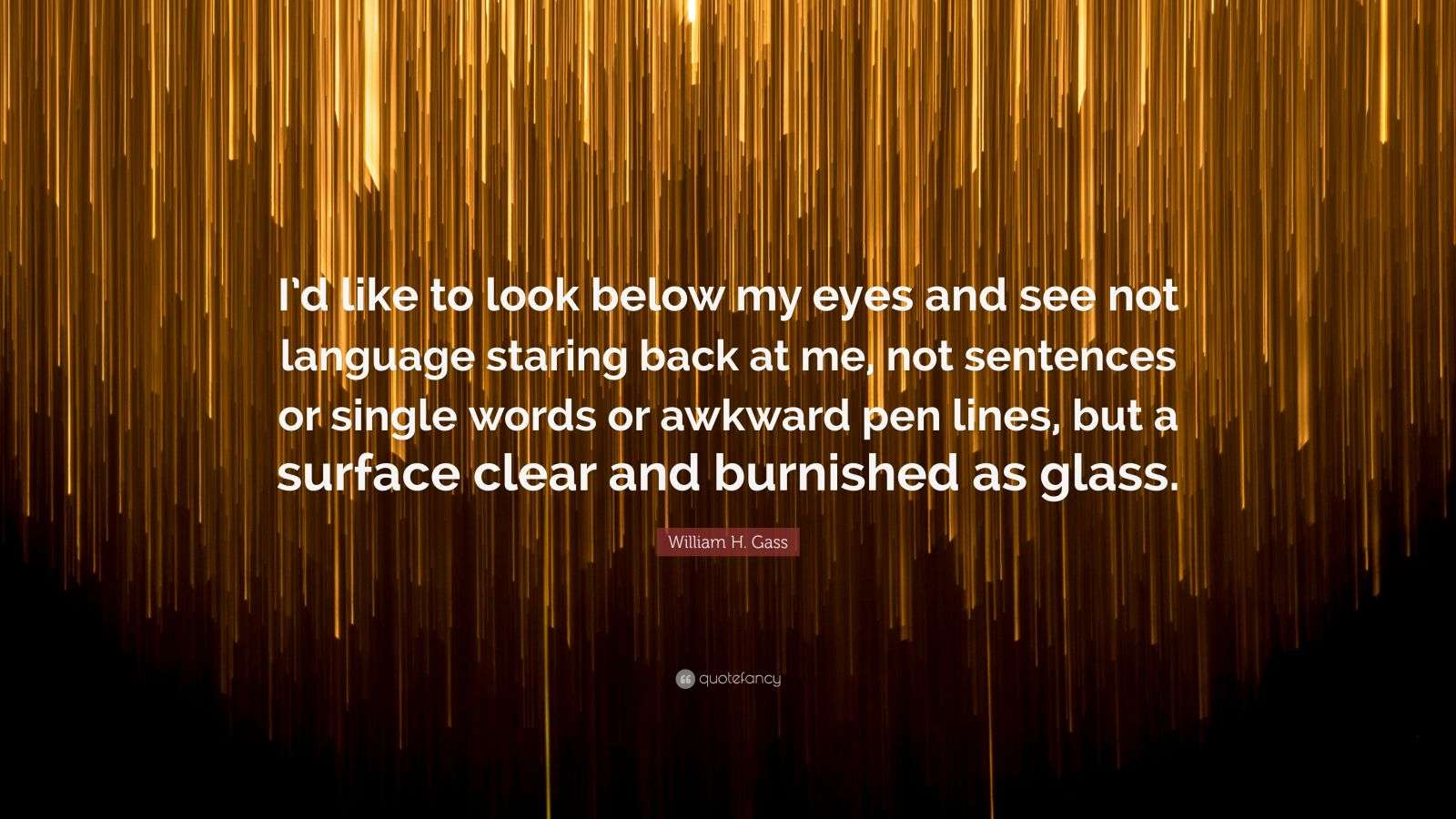 William H. Gass Quote: “I’d like to look below my eyes and see not ...