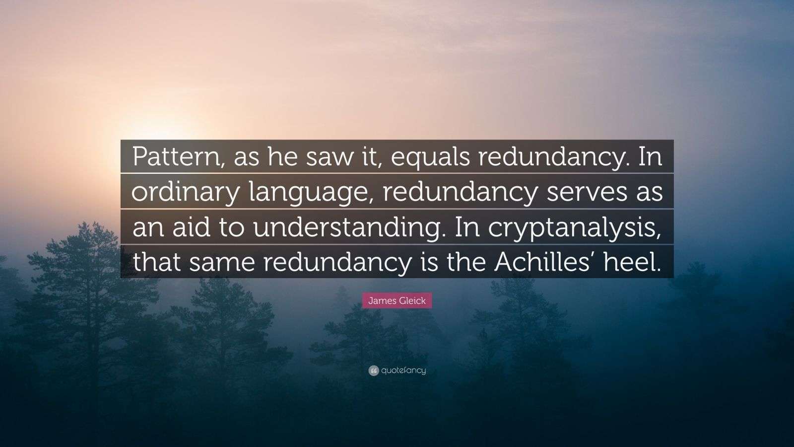 James Gleick Quote: “Pattern, as he saw it, equals redundancy. In ...