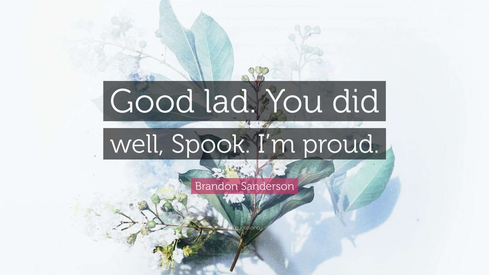 Brandon Sanderson Quote: “Good lad. You did well, Spook. I’m proud.”