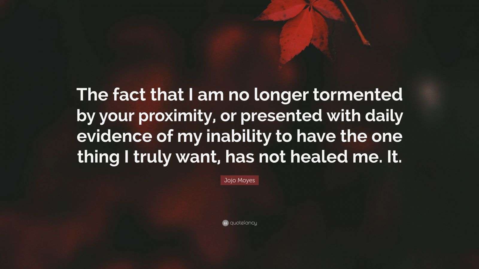 Jojo Moyes Quote: “The fact that I am no longer tormented by your proximity, or presented with ...