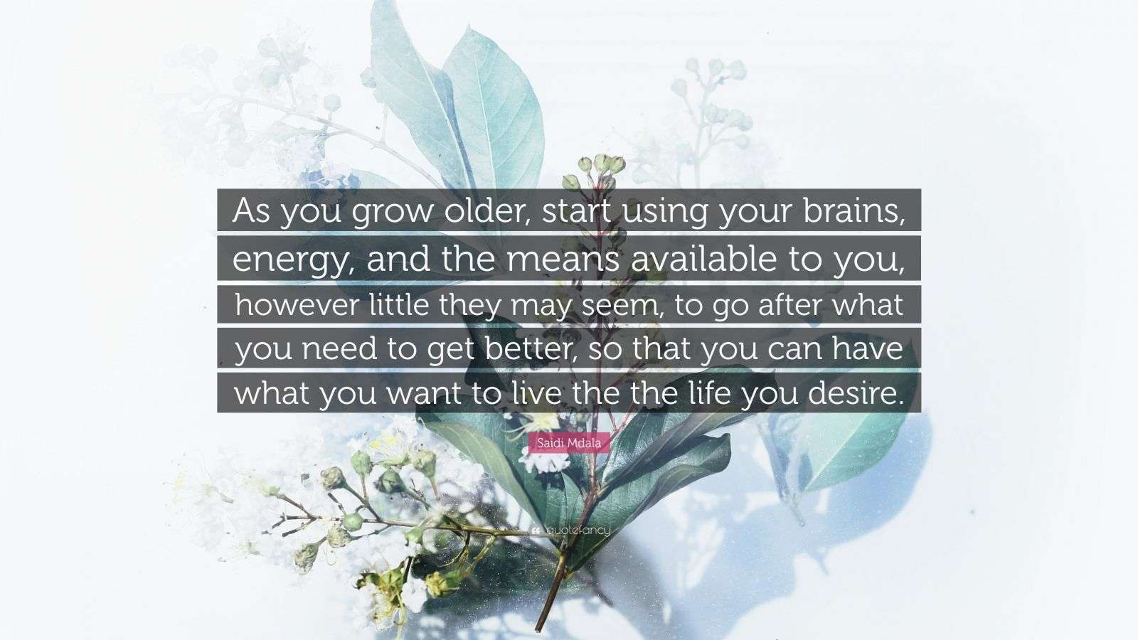 Saidi Mdala Quote: “As you grow older, start using your brains, energy ...