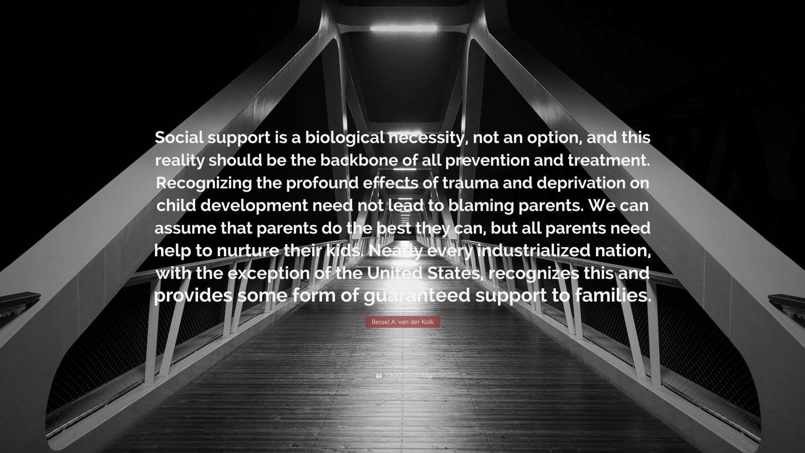 Bessel A. van der Kolk Quote: “Social support is a biological necessity ...