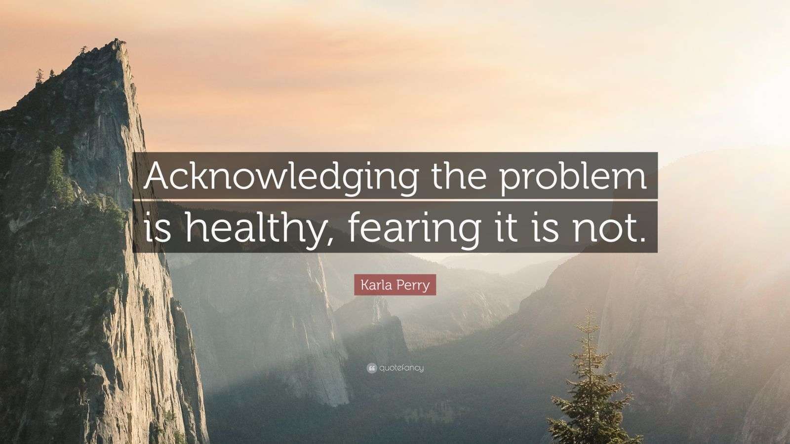 Karla Perry Quote: “Acknowledging the problem is healthy, fearing it is ...