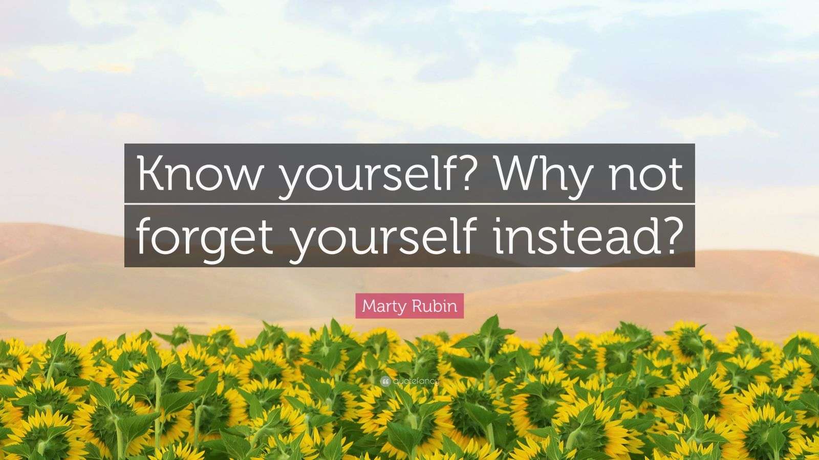 Marty Rubin Quote: “Know yourself? Why not forget yourself instead?”