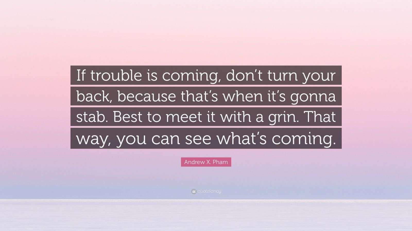 Andrew X. Pham Quote: “If trouble is coming, don’t turn your back ...