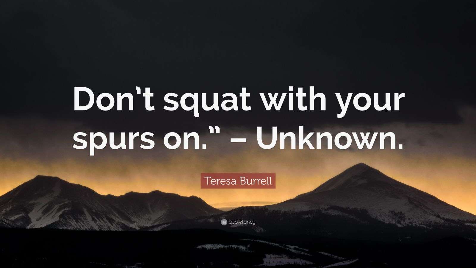 Teresa Burrell Quote: “Don’t squat with your spurs on.” – Unknown.”