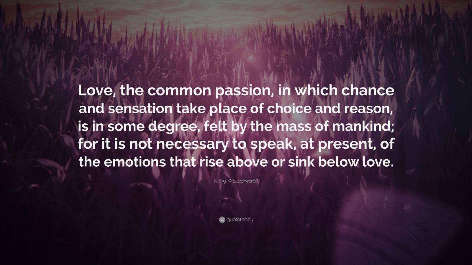 Mary Wollstonecraft Quote: “Love, the common passion, in which chance ...