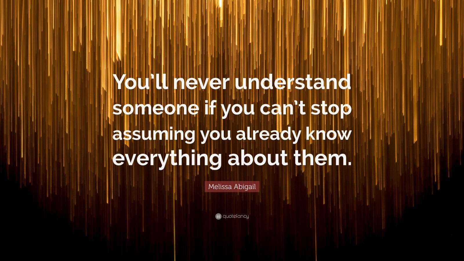 Melissa Abigail Quote: “You’ll never understand someone if you can’t ...
