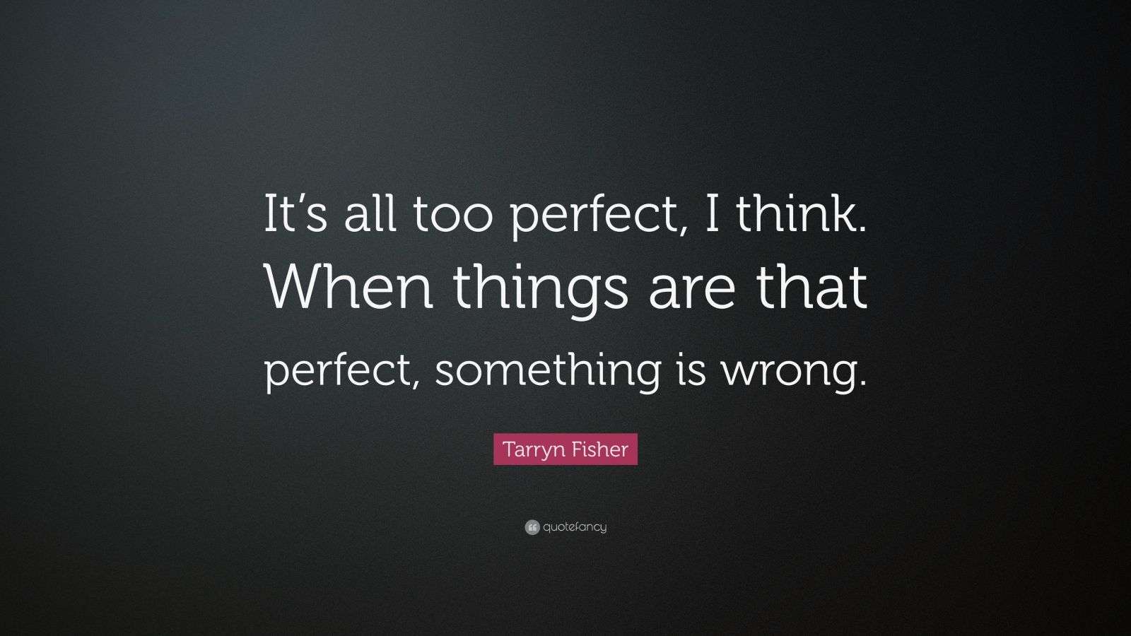 Tarryn Fisher Quote: “It’s all too perfect, I think. When things are ...