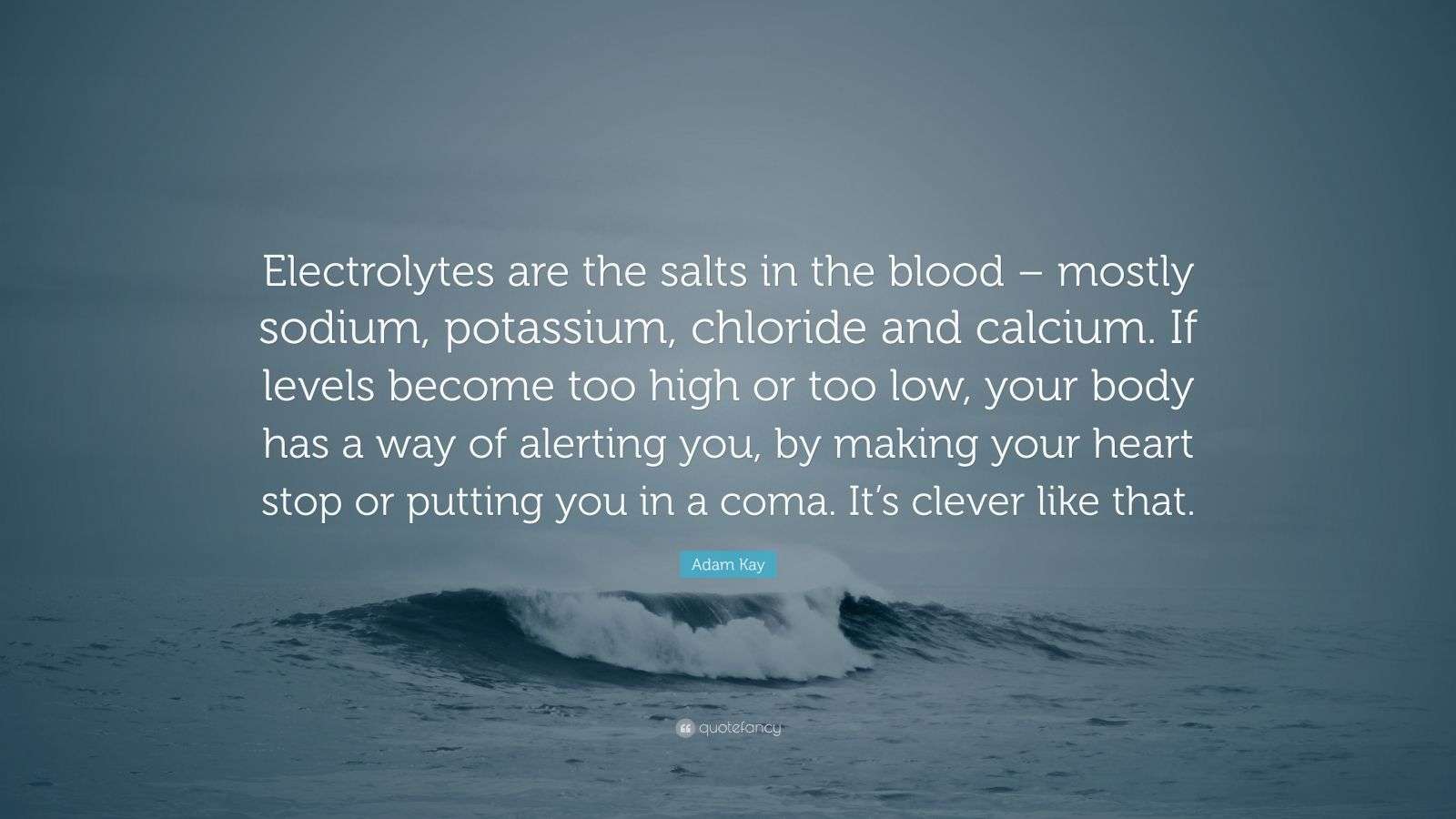 Adam Kay Quote: “Electrolytes are the salts in the blood – mostly ...