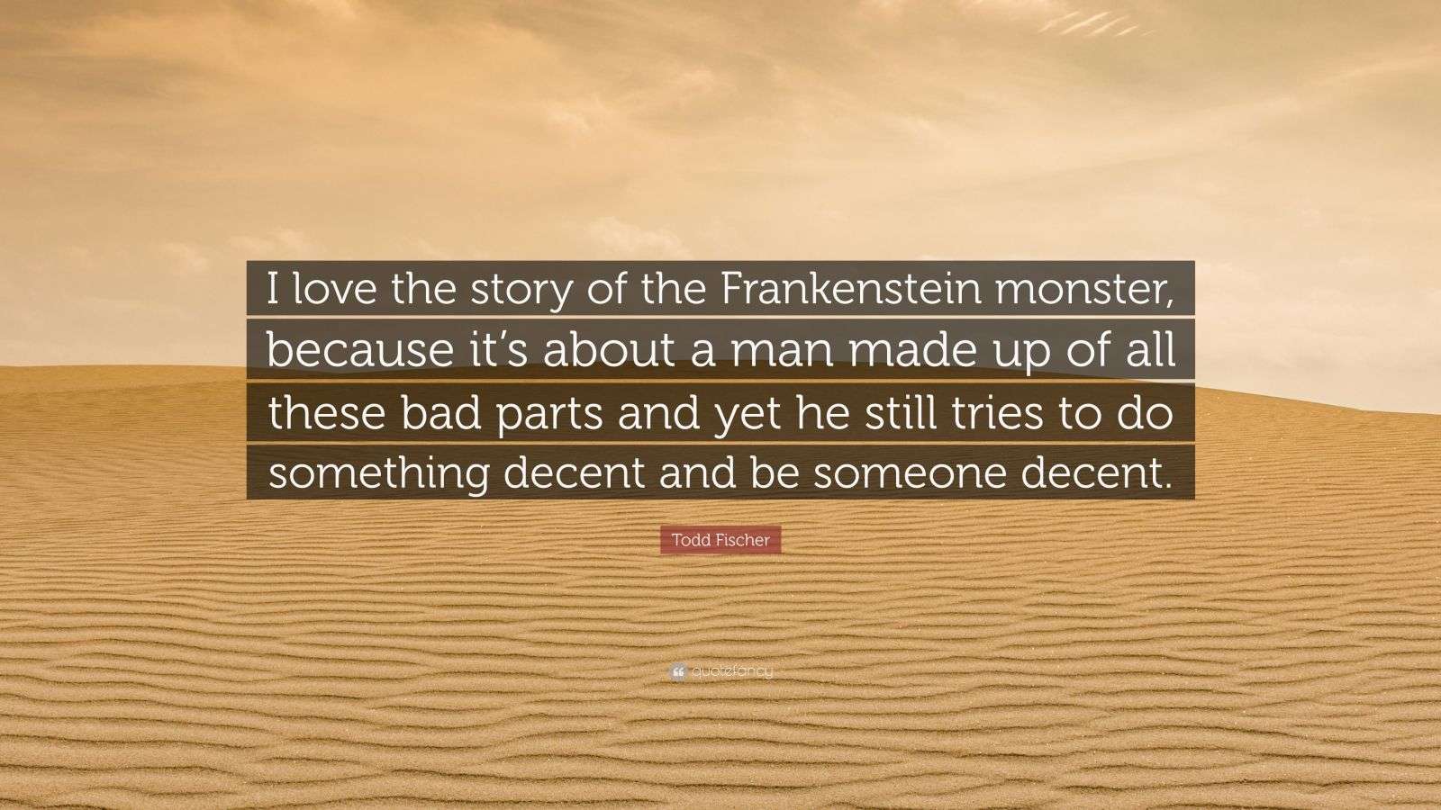 Todd Fischer Quote: “I love the story of the Frankenstein monster ...