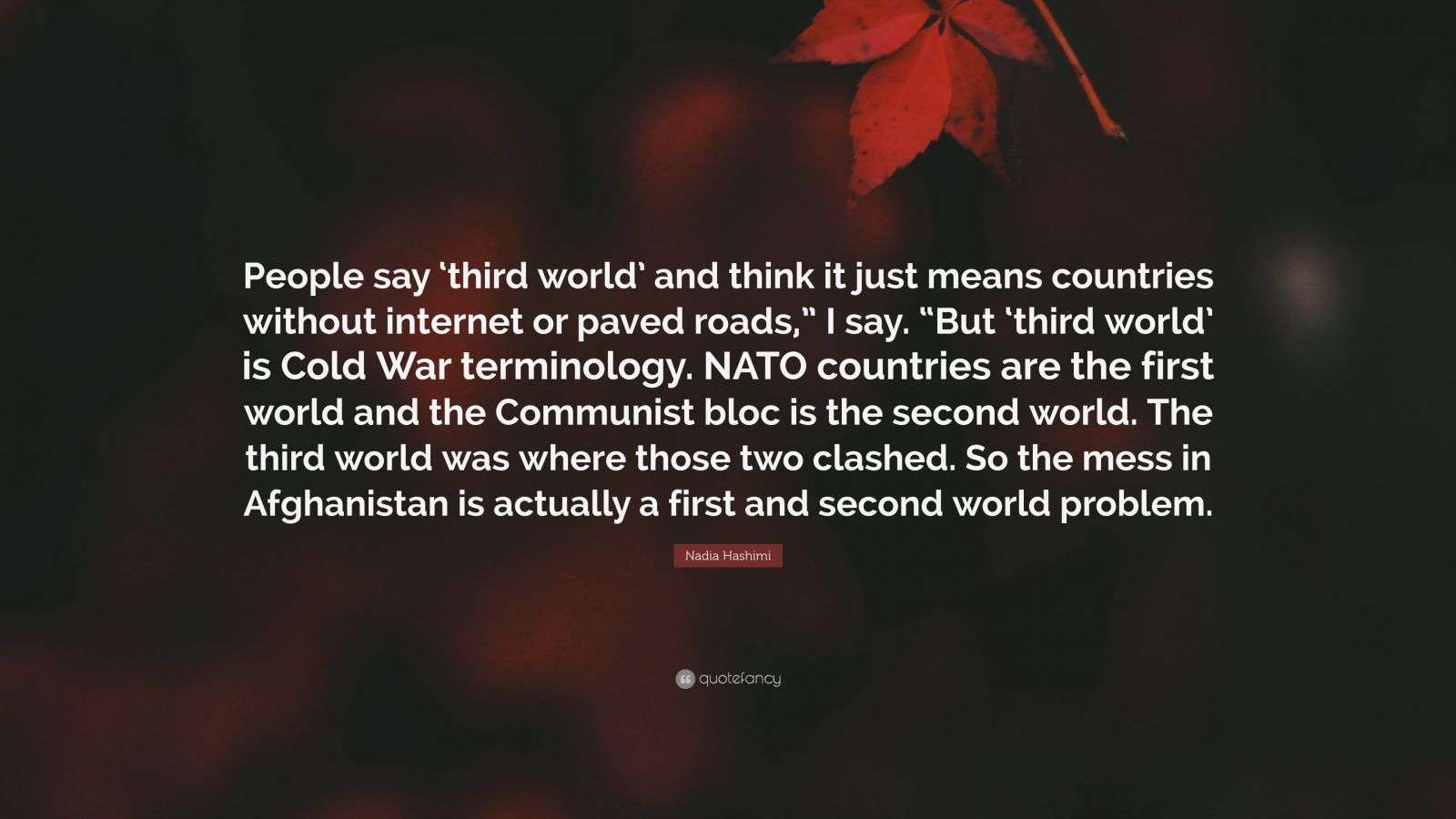 Nadia Hashimi Quote: “People say ‘third world’ and think it just means ...