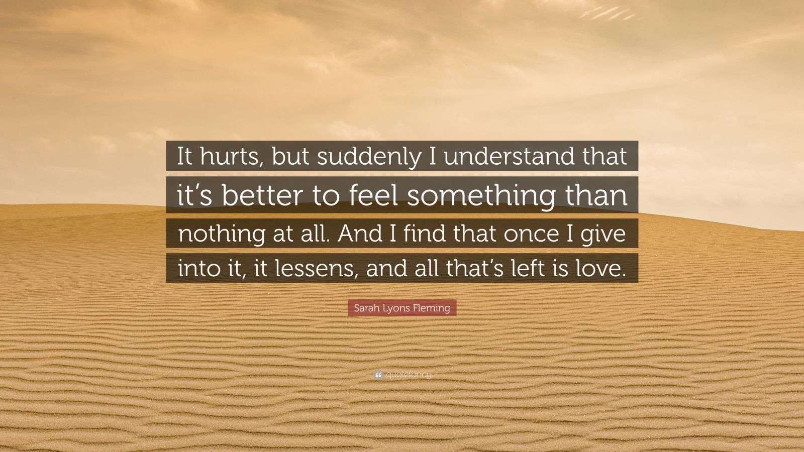 Sarah Lyons Fleming Quote: “It hurts, but suddenly I understand that it ...