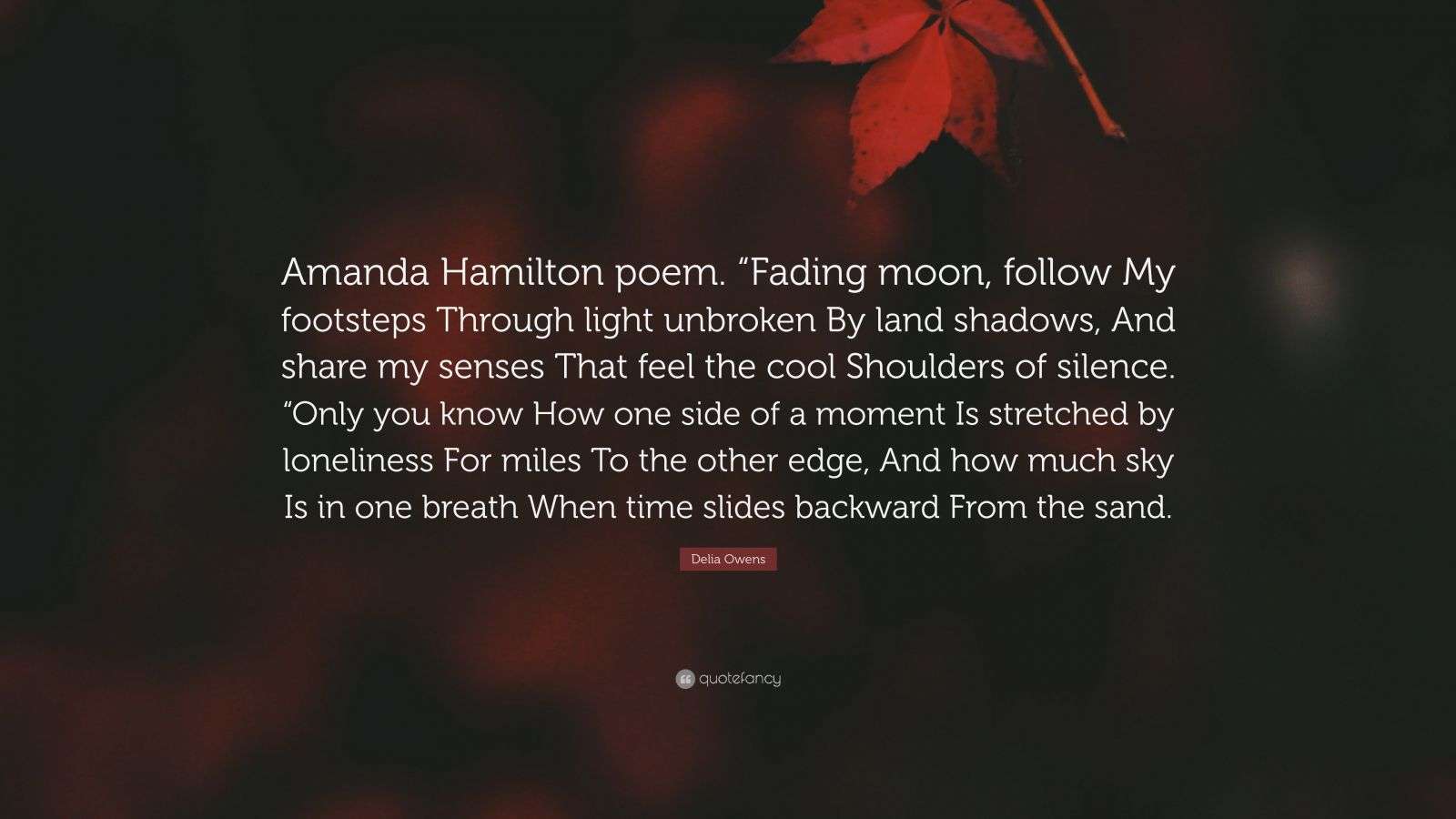 Delia Owens Quote: “Amanda Hamilton poem. “Fading moon, follow My ...