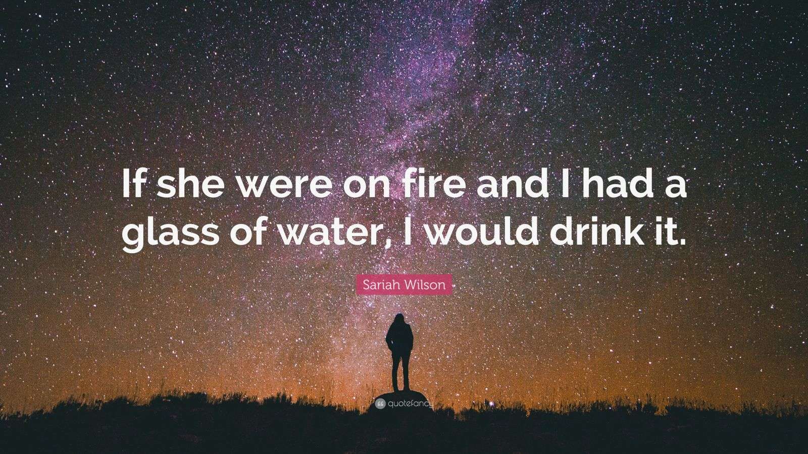 Sariah Wilson Quote: “If she were on fire and I had a glass of water, I ...