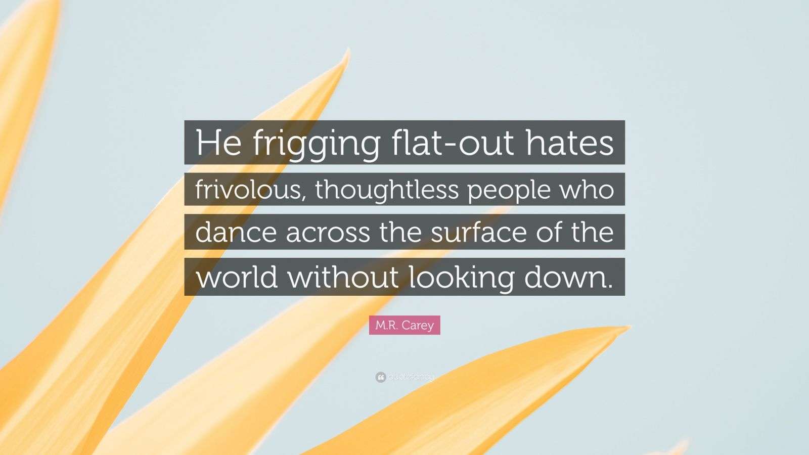 M.R. Carey Quote: “He frigging flat-out hates frivolous, thoughtless ...